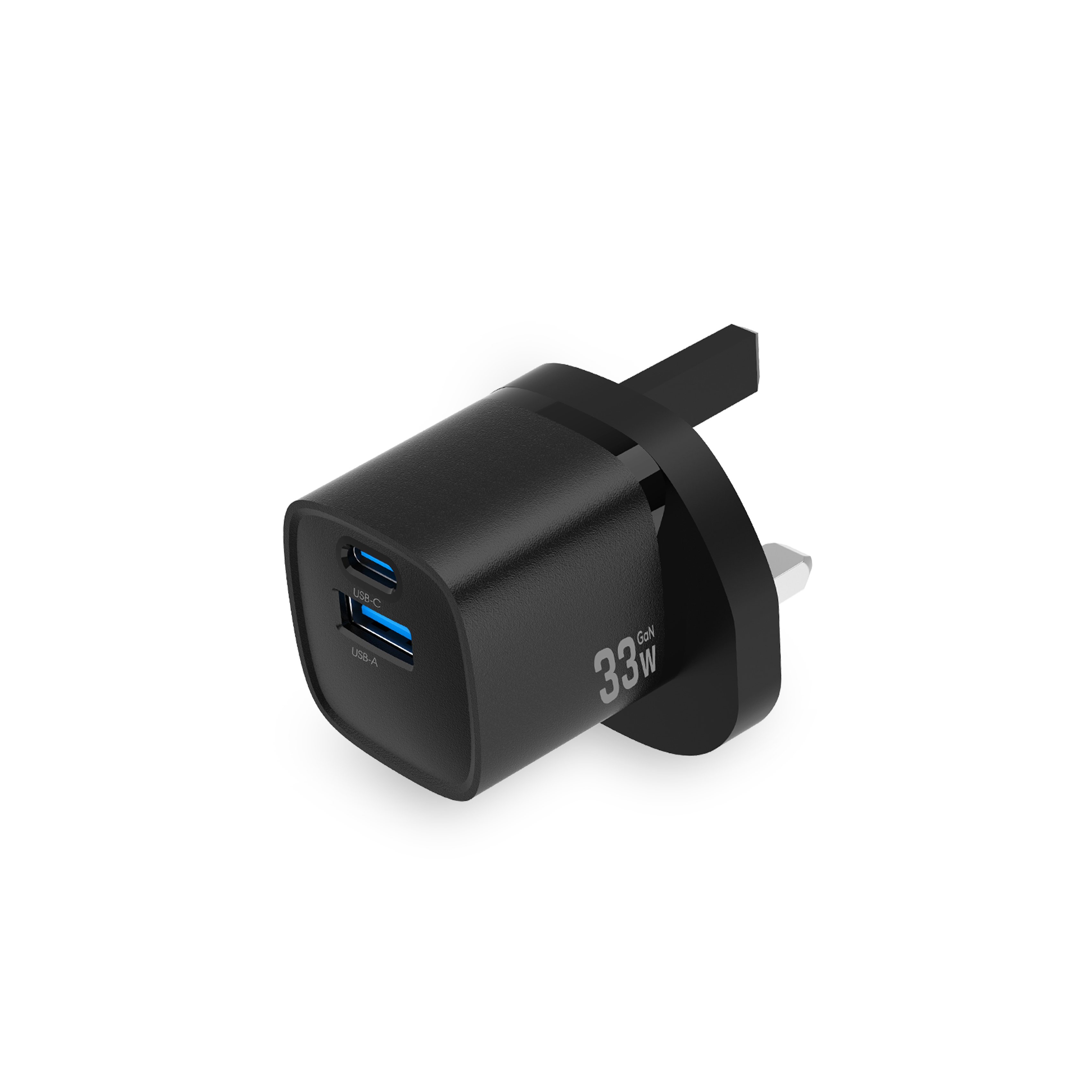 CLIPTEC MCU290AC 33W GAN PD+QC3.0 DUAL PORTS FAST CHARGER (USB C+A) - BLACK
